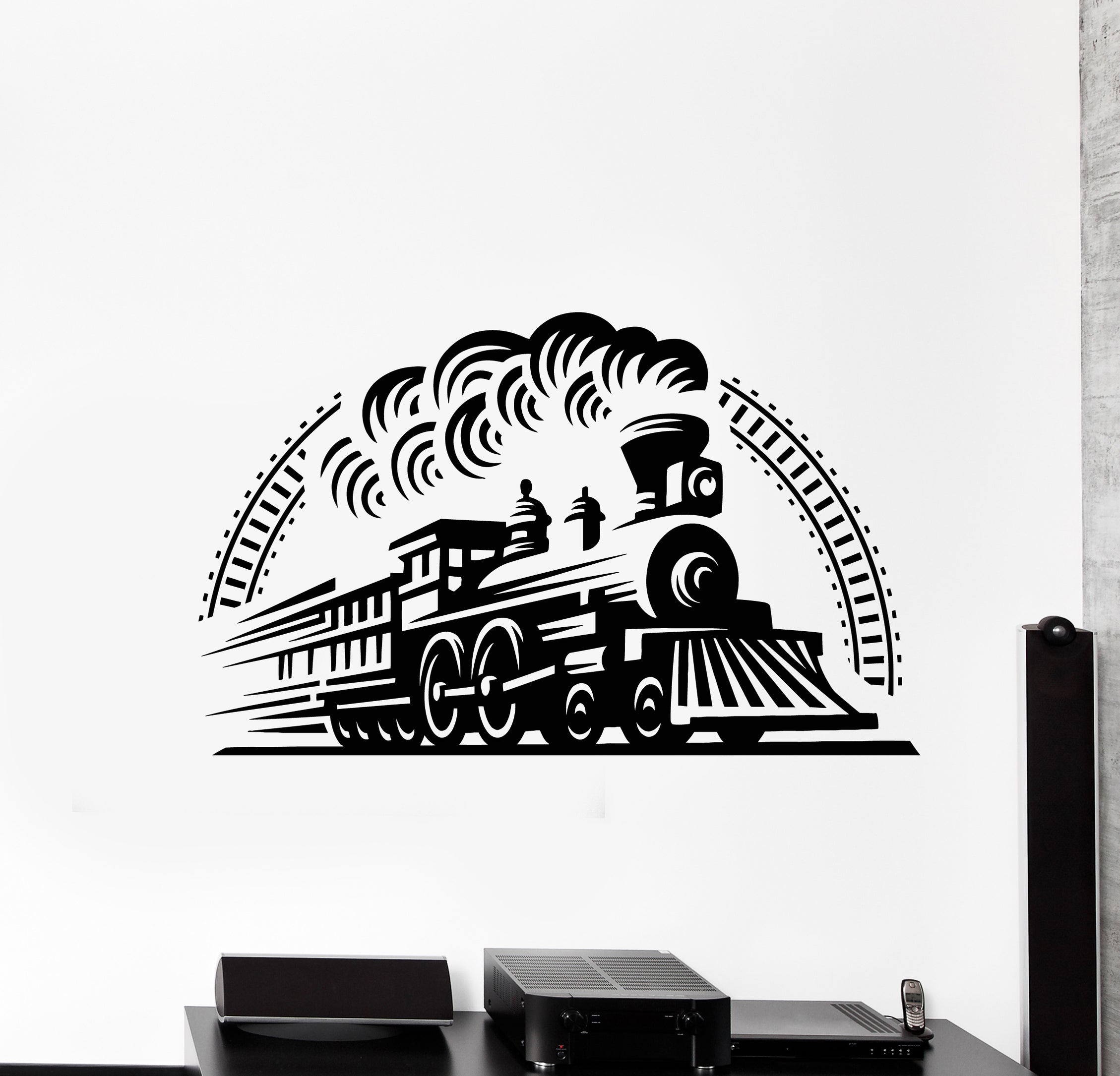 Vinyl Wall Decal Train Rails Railway Locomotive Transport Stickers Mur ...