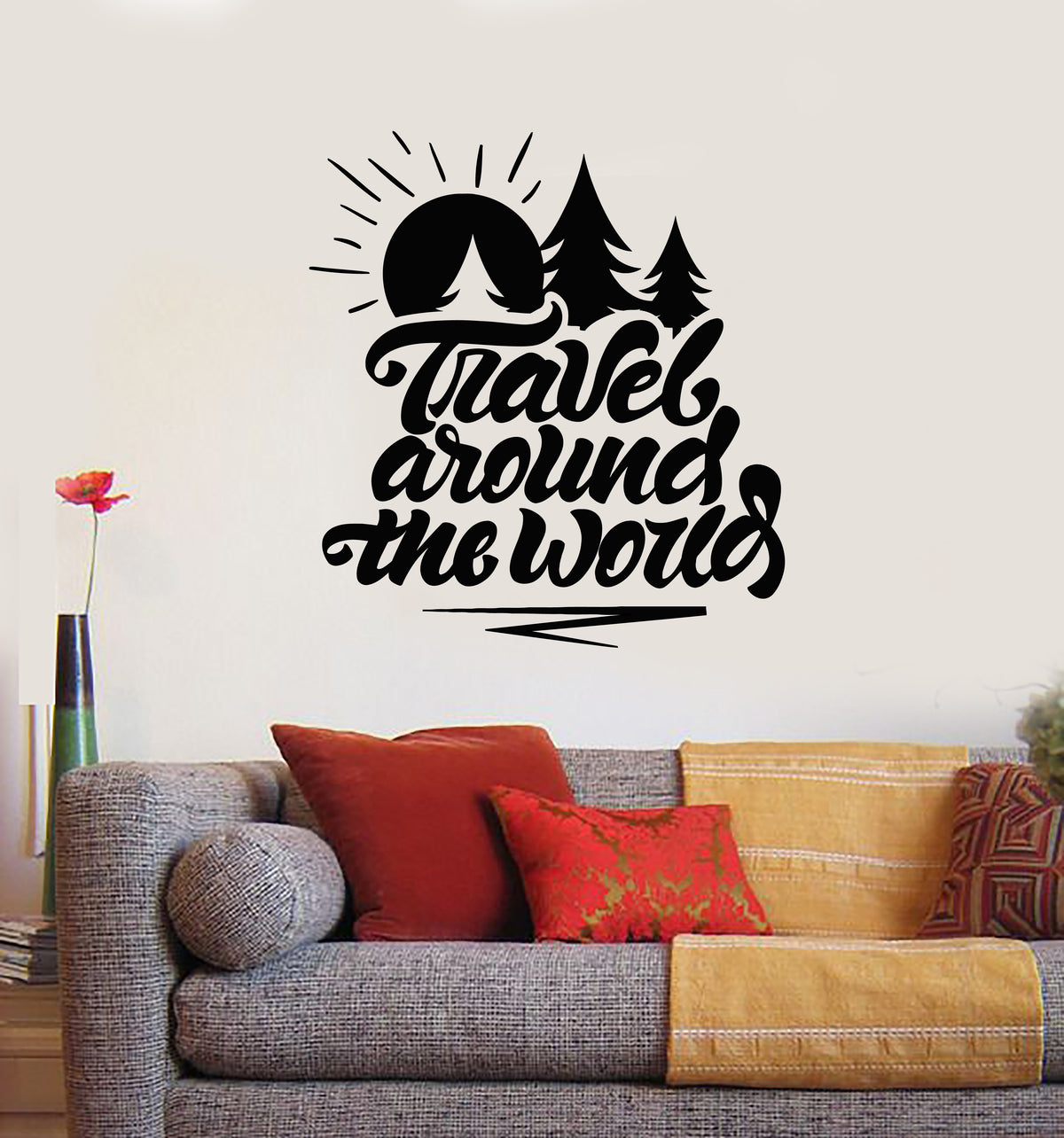 Vinyl Wall Decal Words Travel Around The World Adventure Camping Touri ...