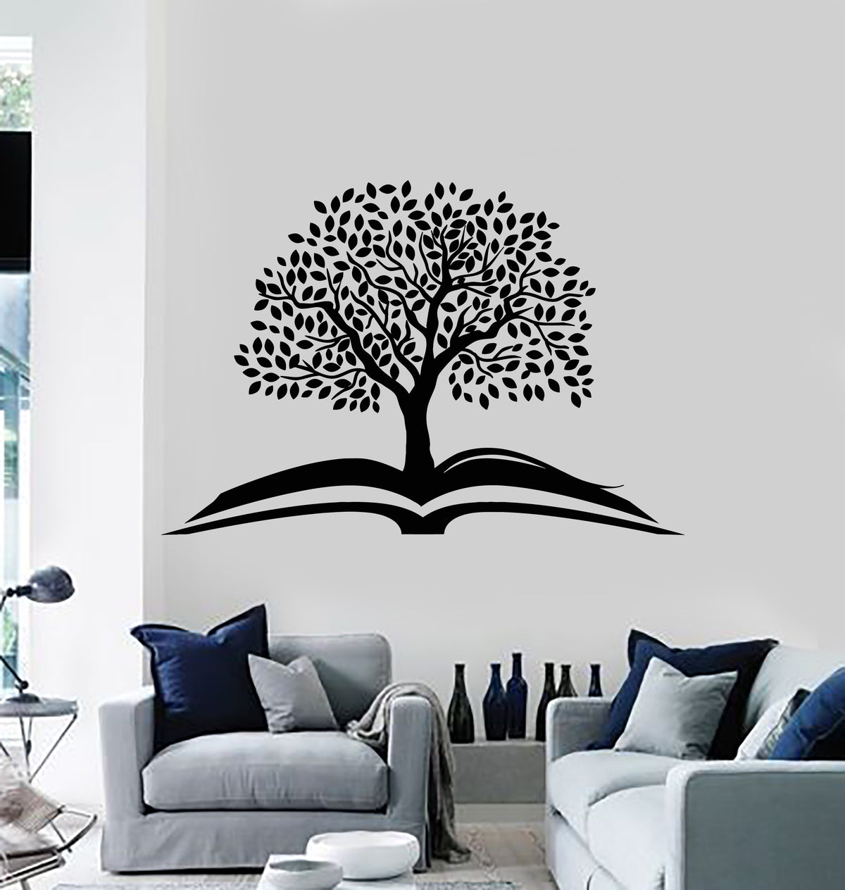 Vinyl Wall Decal Tree Open Book Leaves Reading Room Corner Stickers Mu ...