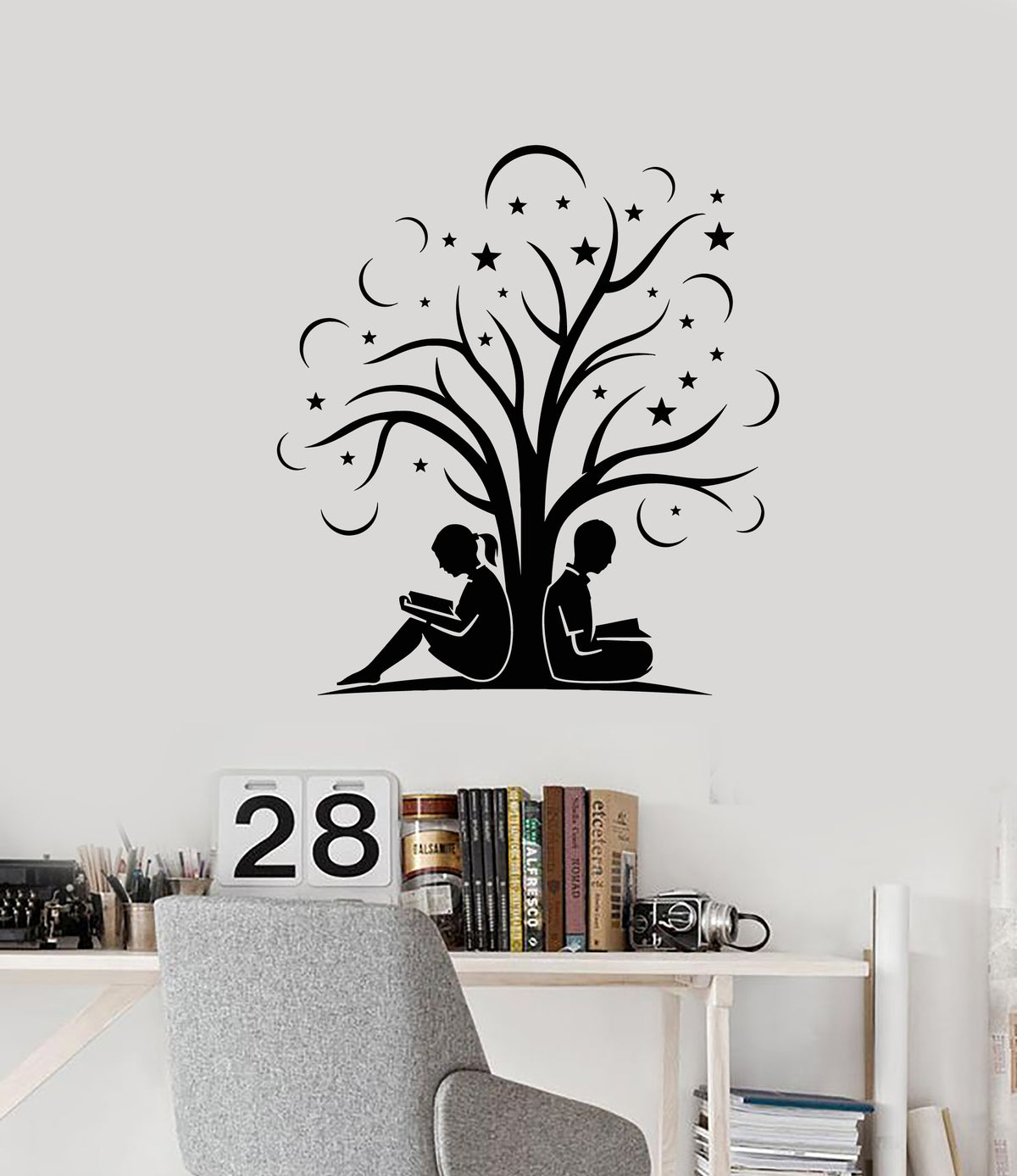 Vinyl Wall Decal Books Tree Home Library Girl Boy Reading Room Sticker ...