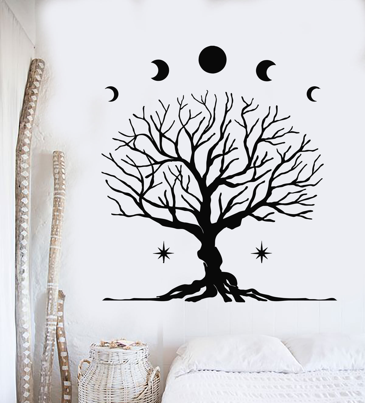 Vinyl Wall Decal Full Moon Crescent Phases Tree Branch Roots Stickers ...