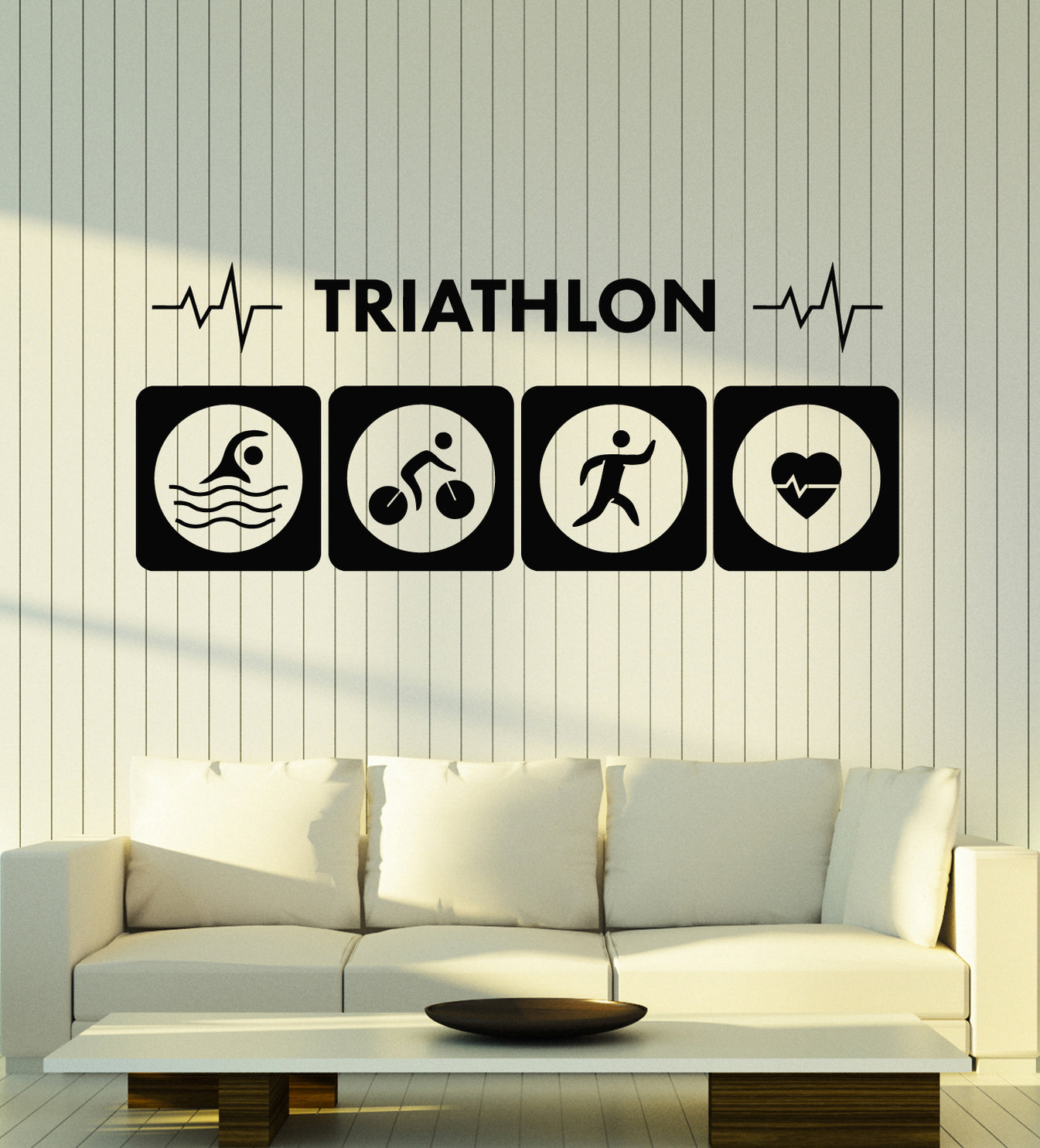 Vinyl Wall Decal Heart Beat Healthy Lifestyle Sports Triathlon Sticker ...