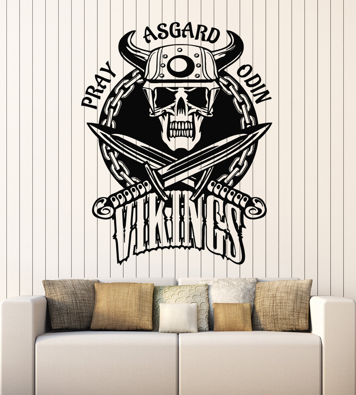 Vinyl Wall Decal Vikings Skull Pray Asgard Odin Swords Weapons Sticker ...