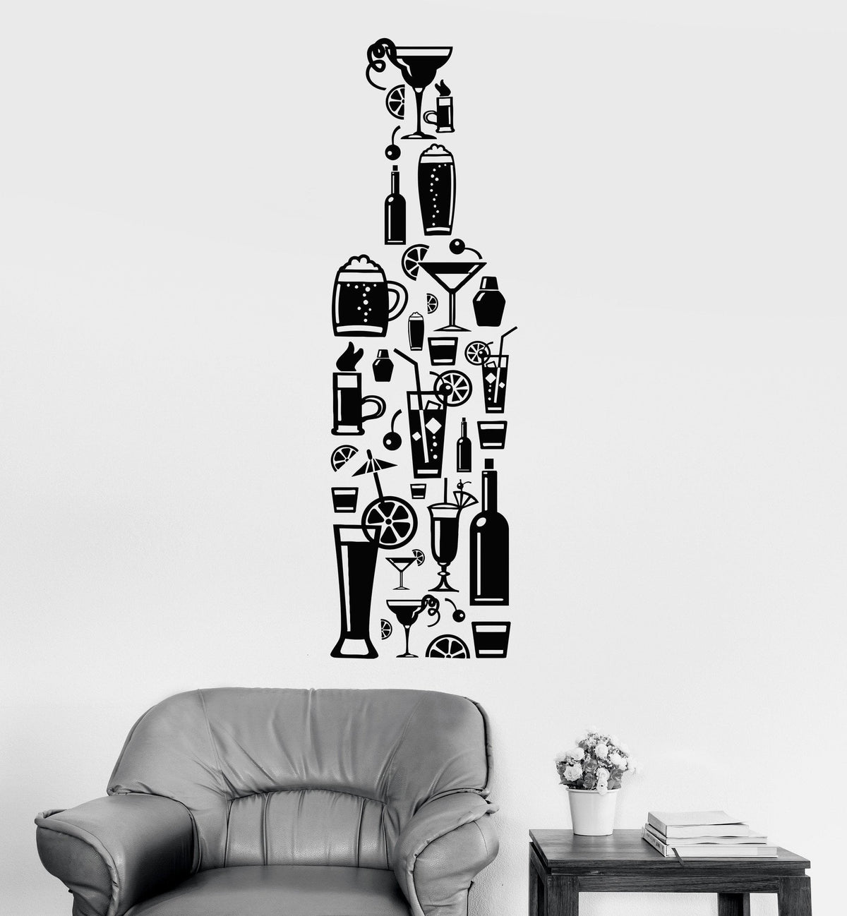 Vinyl Wall Decal Bottle Alcohol Cocktail Bar Drinks Stickers Unique Gi ...
