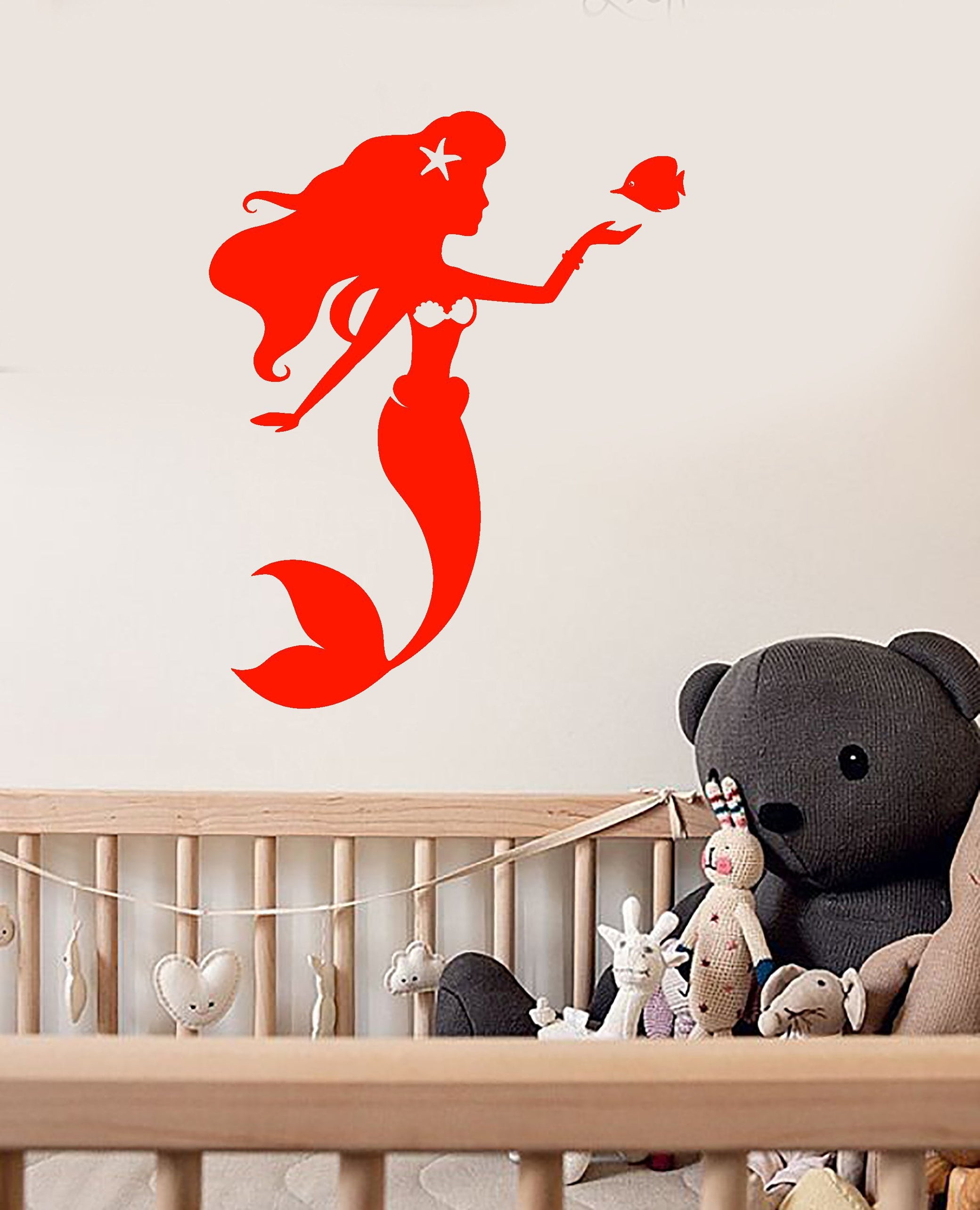 Vinyl Wall Decal Cartoon Mermaid Ariel Fish Nursery Decor Stickers Uni ...