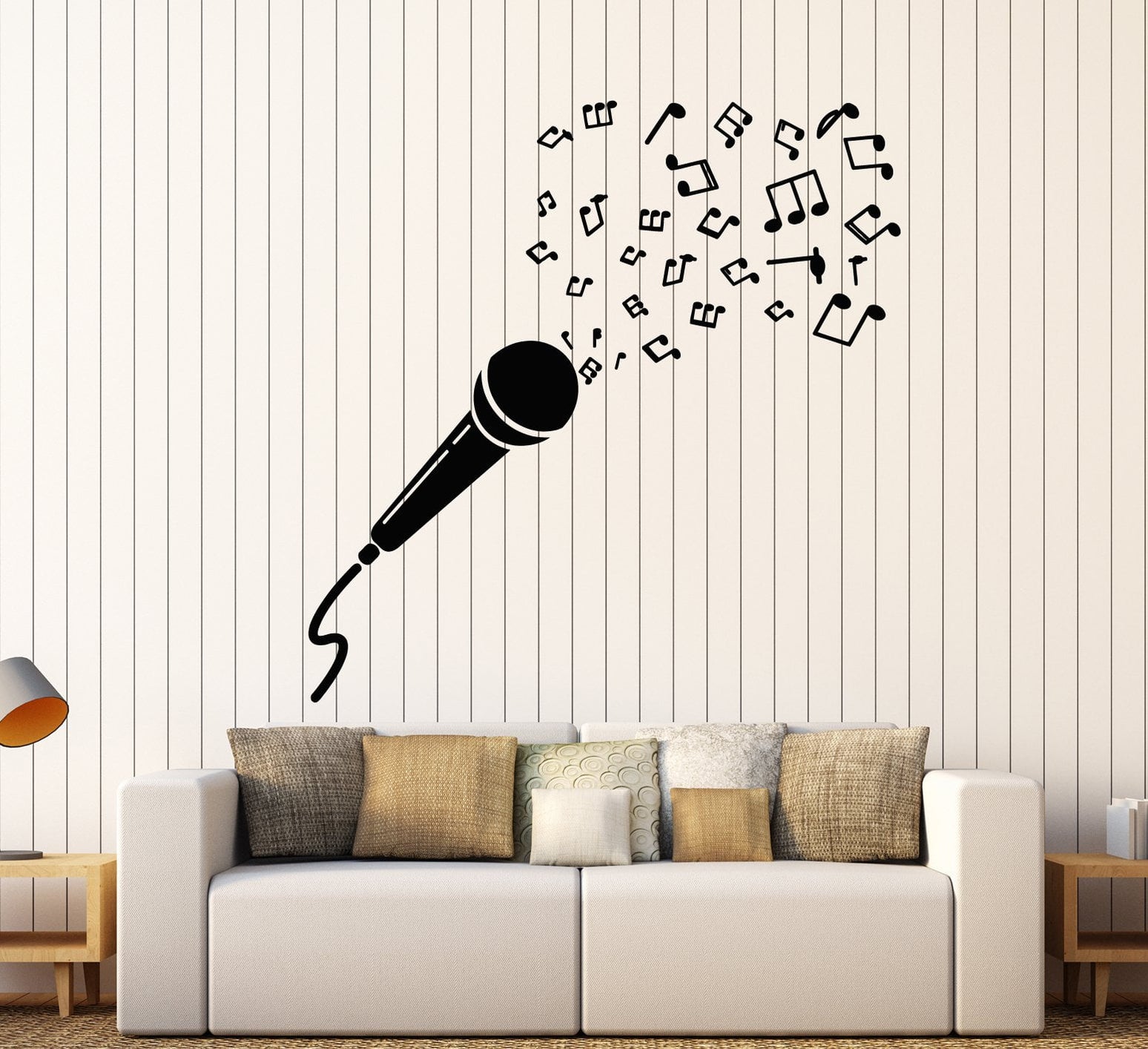 Vinyl Wall Decal Microphone Music Notes Melody Singer Karaoke Club Sti ...