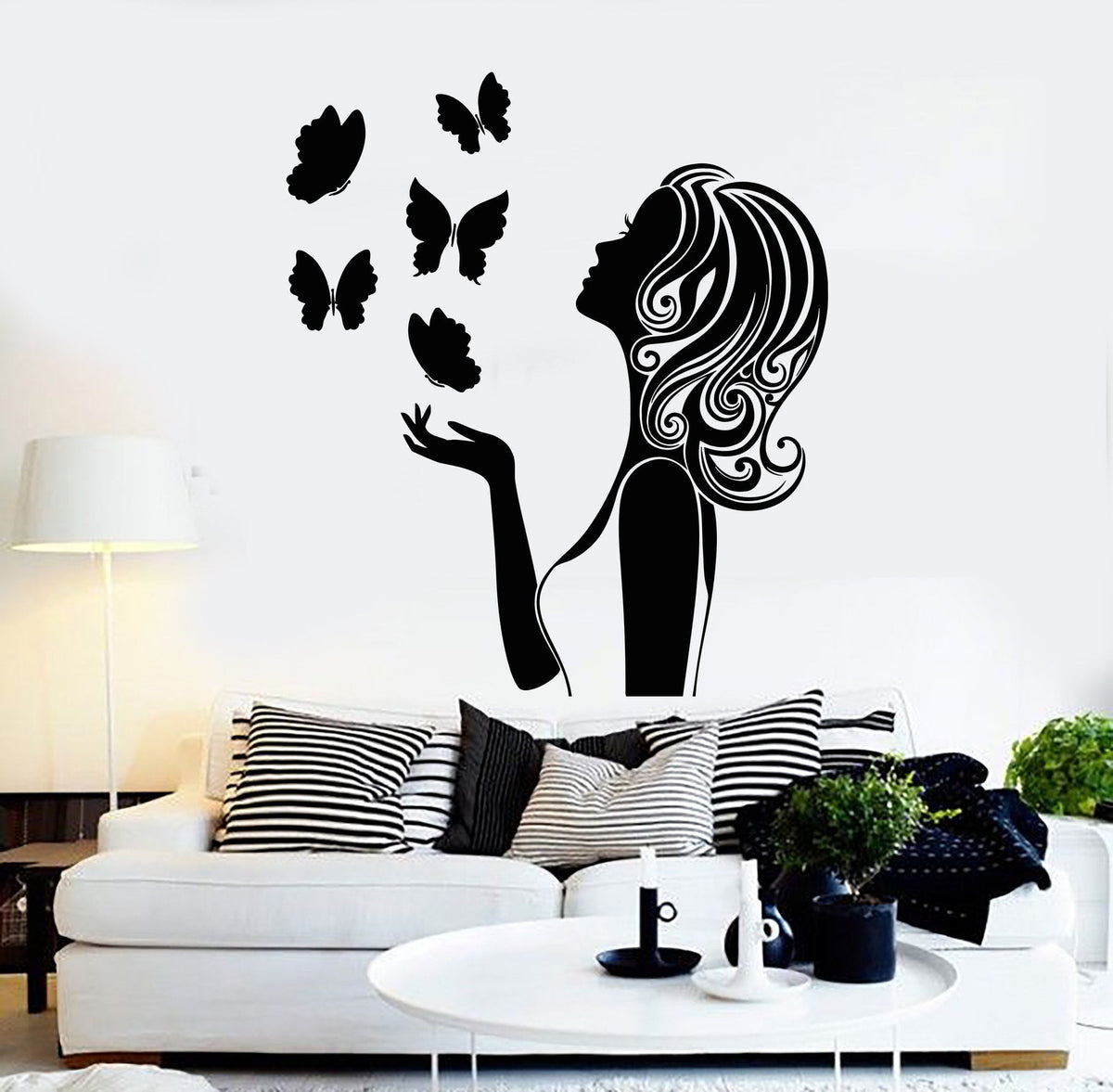 Vinyl Wall Decal Pretty Woman Butterfly Beauty Salon Stickers Mural Un ...
