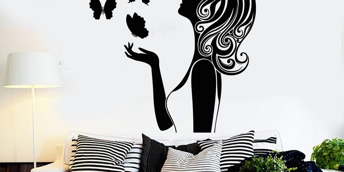 Vinyl Wall Decal Pretty Woman Butterfly Beauty Salon Stickers Mural Un ...