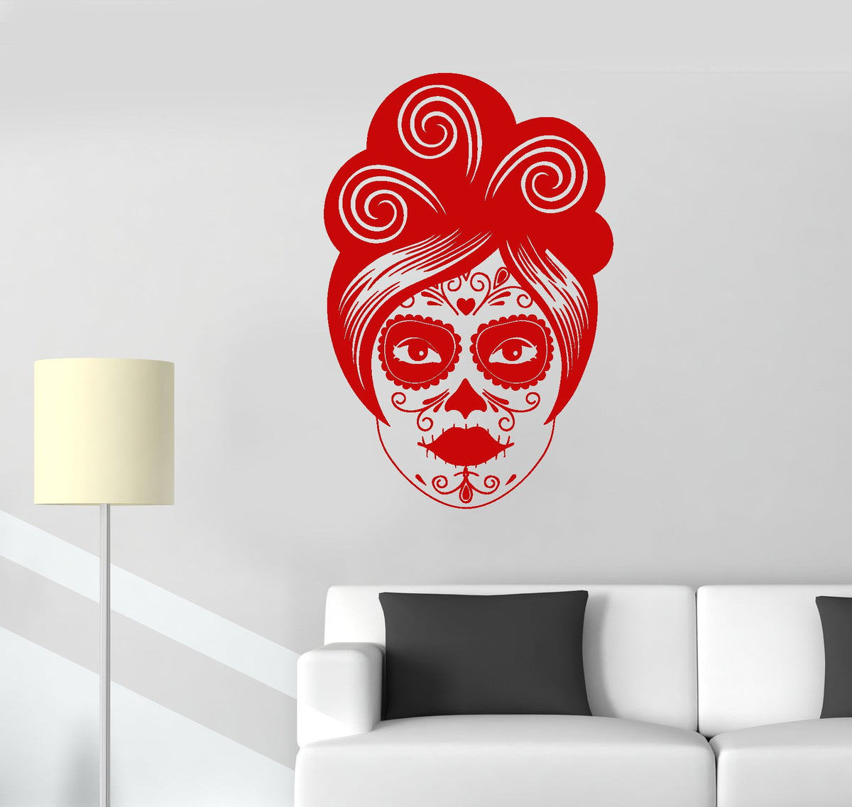 Vinyl Wall Decal Calavera Mexican Day Of Dead Girl Face Skull Stickers ...