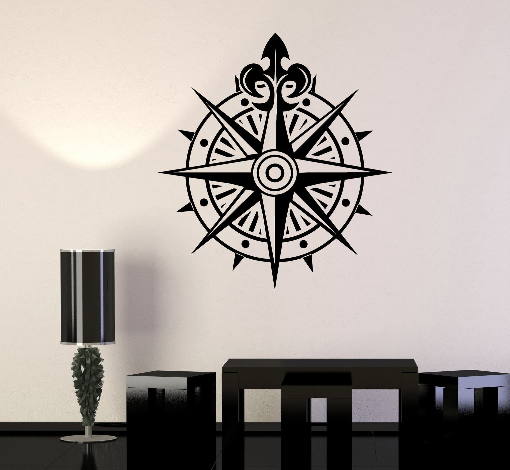 Vinyl Wall Decal Compass Wind Rose Ocean Nautical Marine Stickers Uniq ...