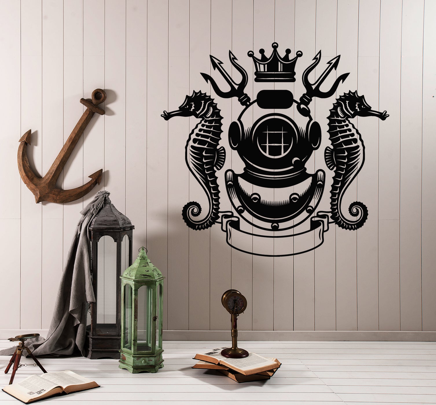Vinyl Wall Decal Scuba Diving Vintage Helmet Underwater Stickers (3145 ...