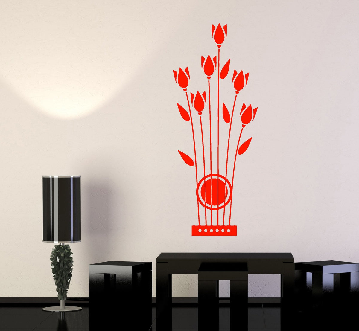 Vinyl Wall Decal Flowers Tulips Musical Instrument Strings Stickers Un ...