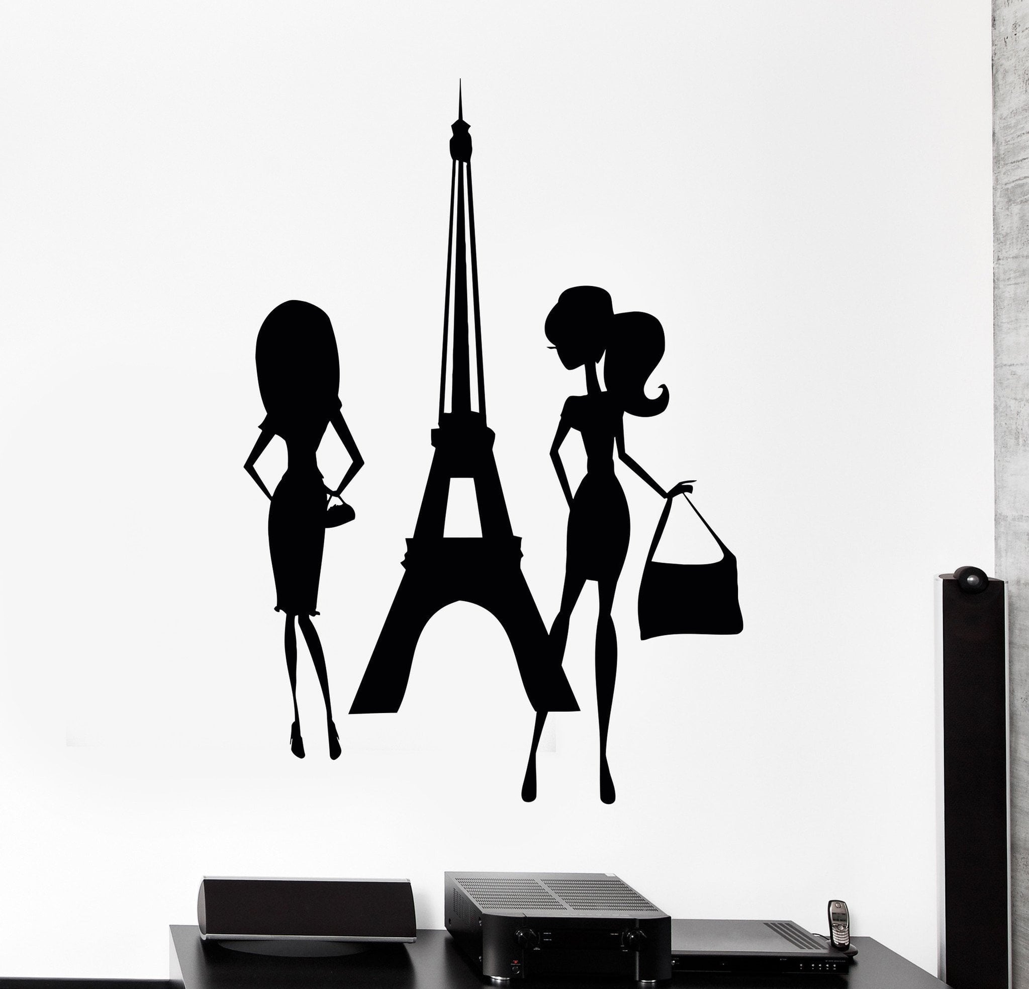 Vinyl Wall Decal Shopping Paris Woman Style Girls Eiffel Tower Sticker ...