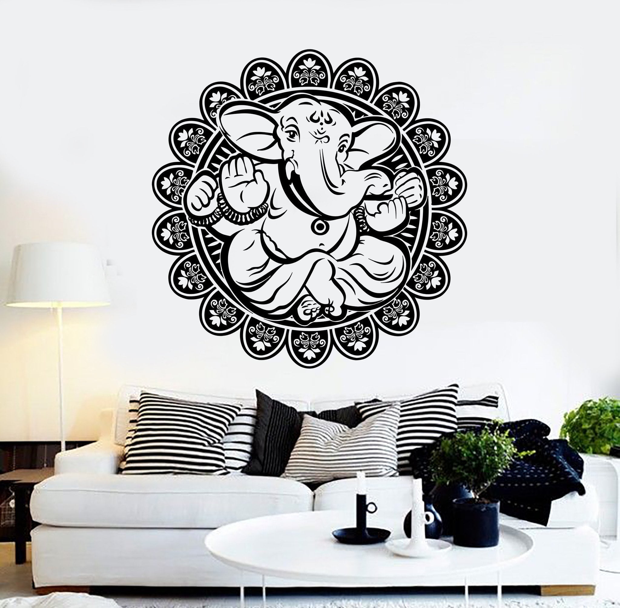 Vinyl Wall Decal Ganesha Hindu Elephant God Hinduism Lotus Flower Stic ...