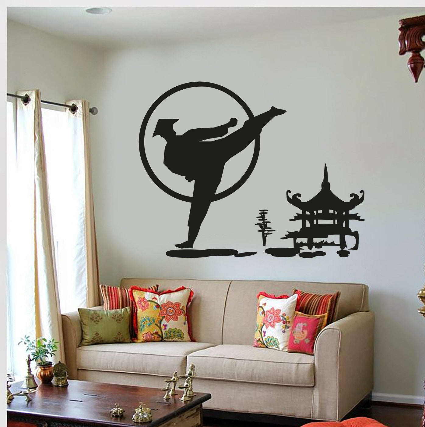Vinyl Wall Decal Kung Fu Wushu Karate Martial Arts Fighter Pagoda Stic ...