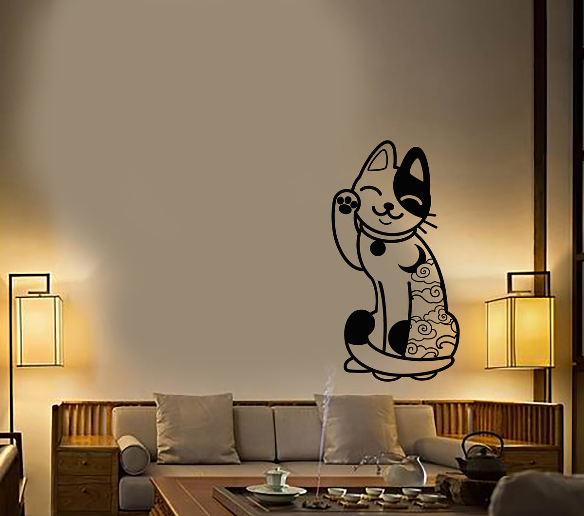 Vinyl Wall Decal Maneki Neko Asian Japanese Cat Symbol Stickers (3199i ...