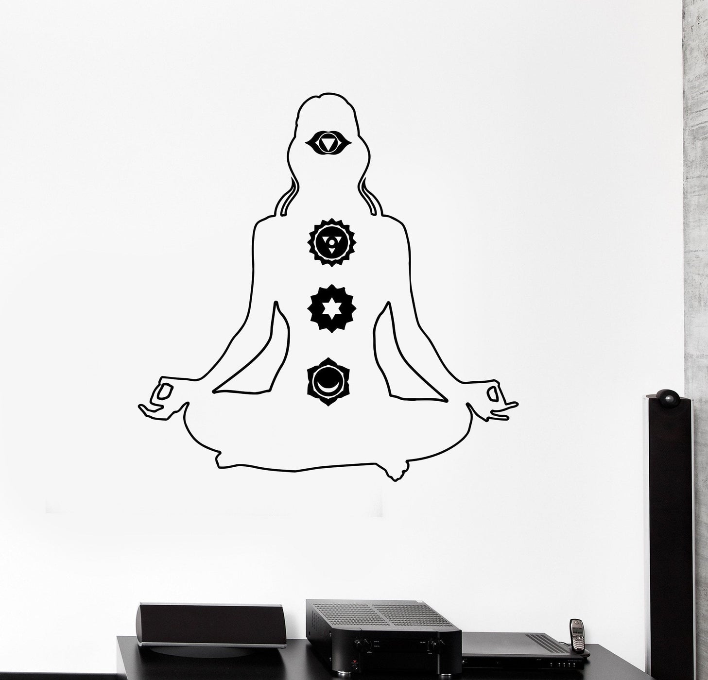 Vinyl Wall Decal Yoga Chakra Meditation Pose Hinduism Mantra Stickers ...