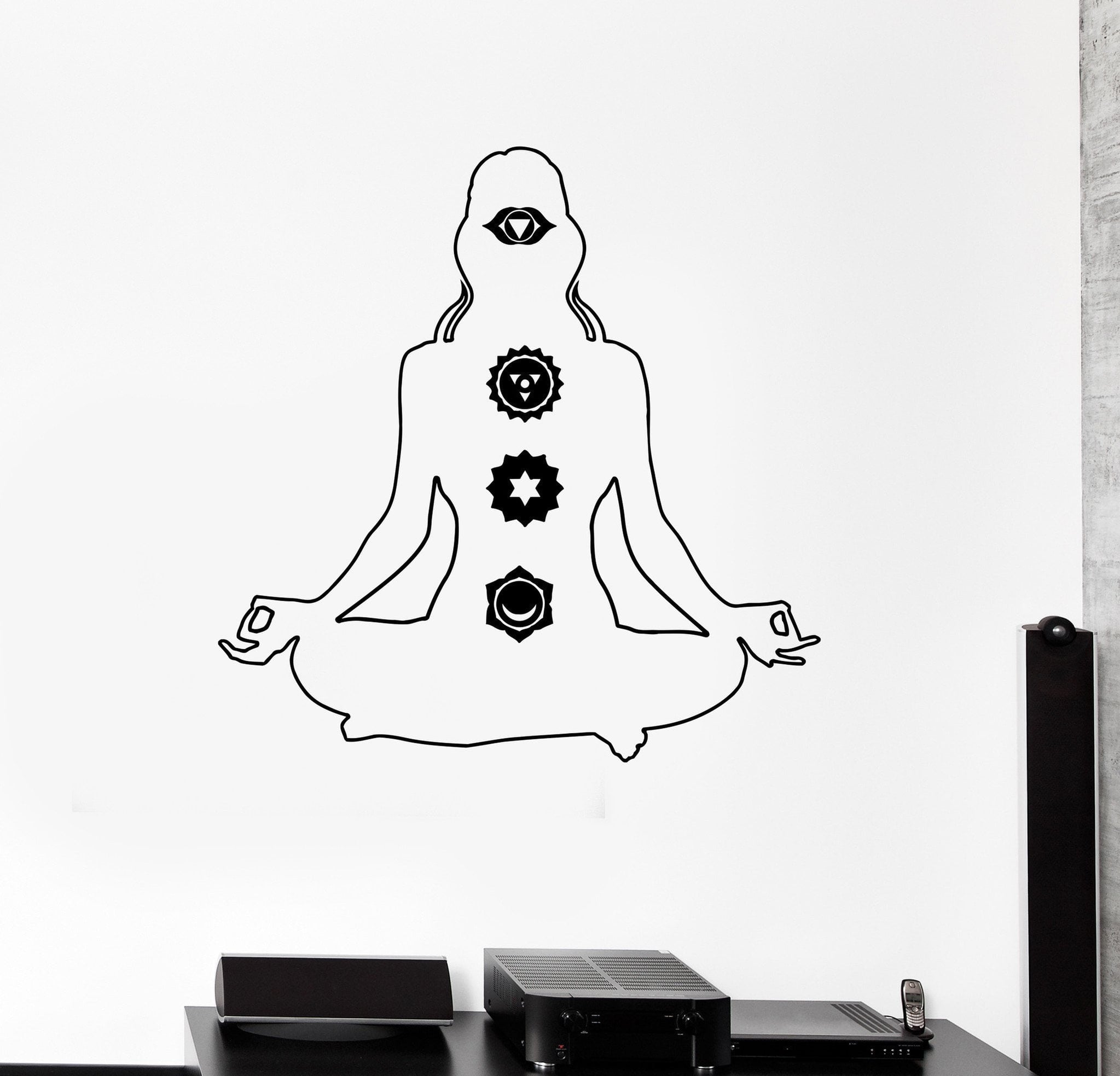 Vinyl Wall Decal Yoga Chakra Meditation Pose Hinduism Mantra Stickers ...