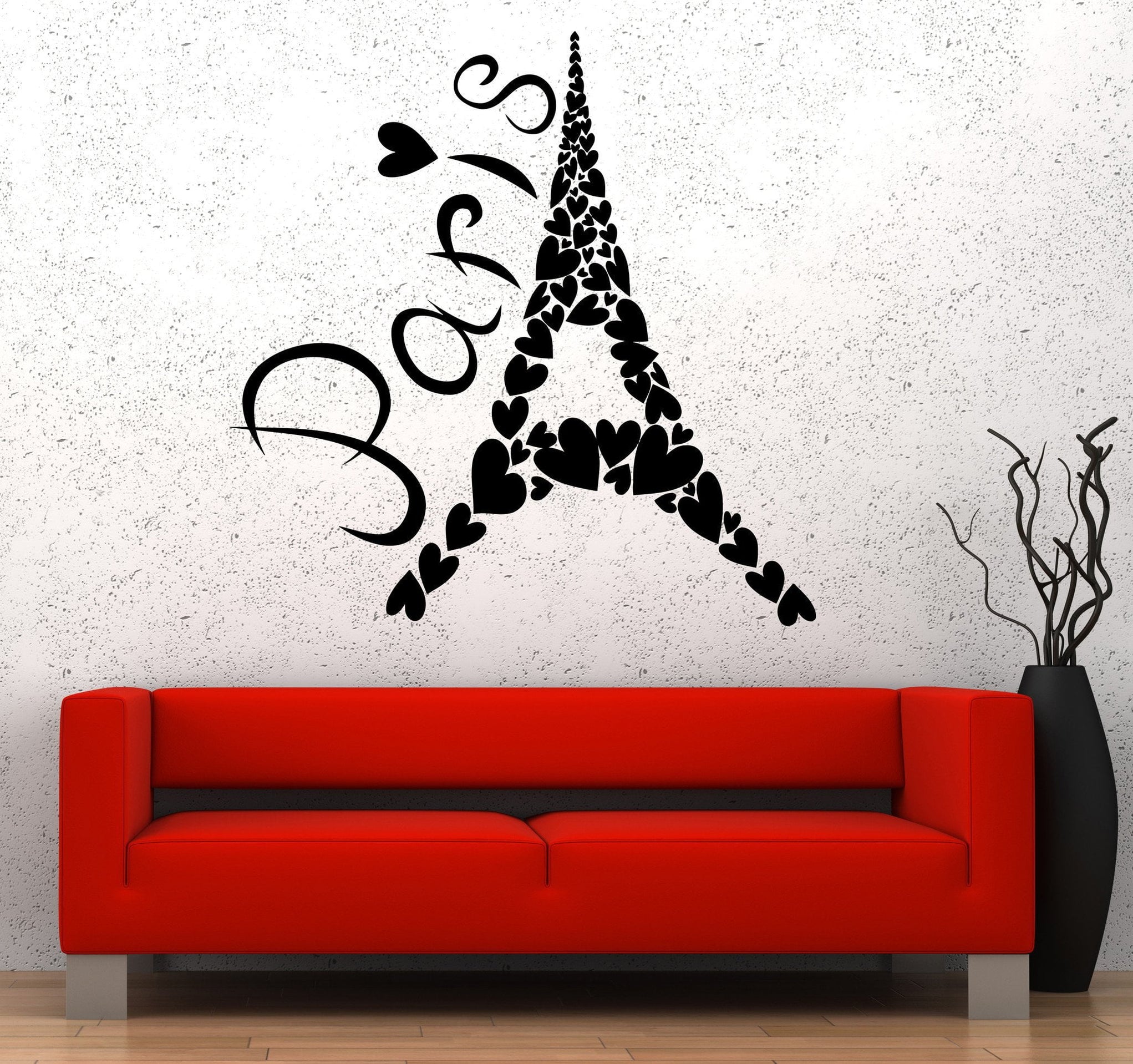 Vinyl Wall Decal Eiffel Tower Paris France Romantic Art Heart Stickers ...