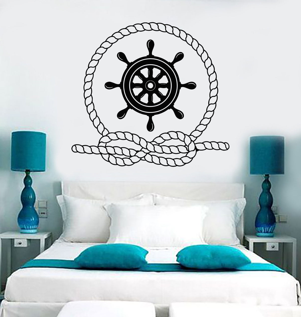 Vinyl Wall Decal Ship's Wheel Rope Nautical Marine Sea Stickers Unique ...