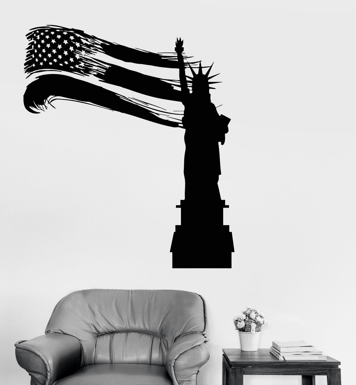 Vinyl Wall Decal Statue of Liberty USA Flag United States Stickers Uni ...