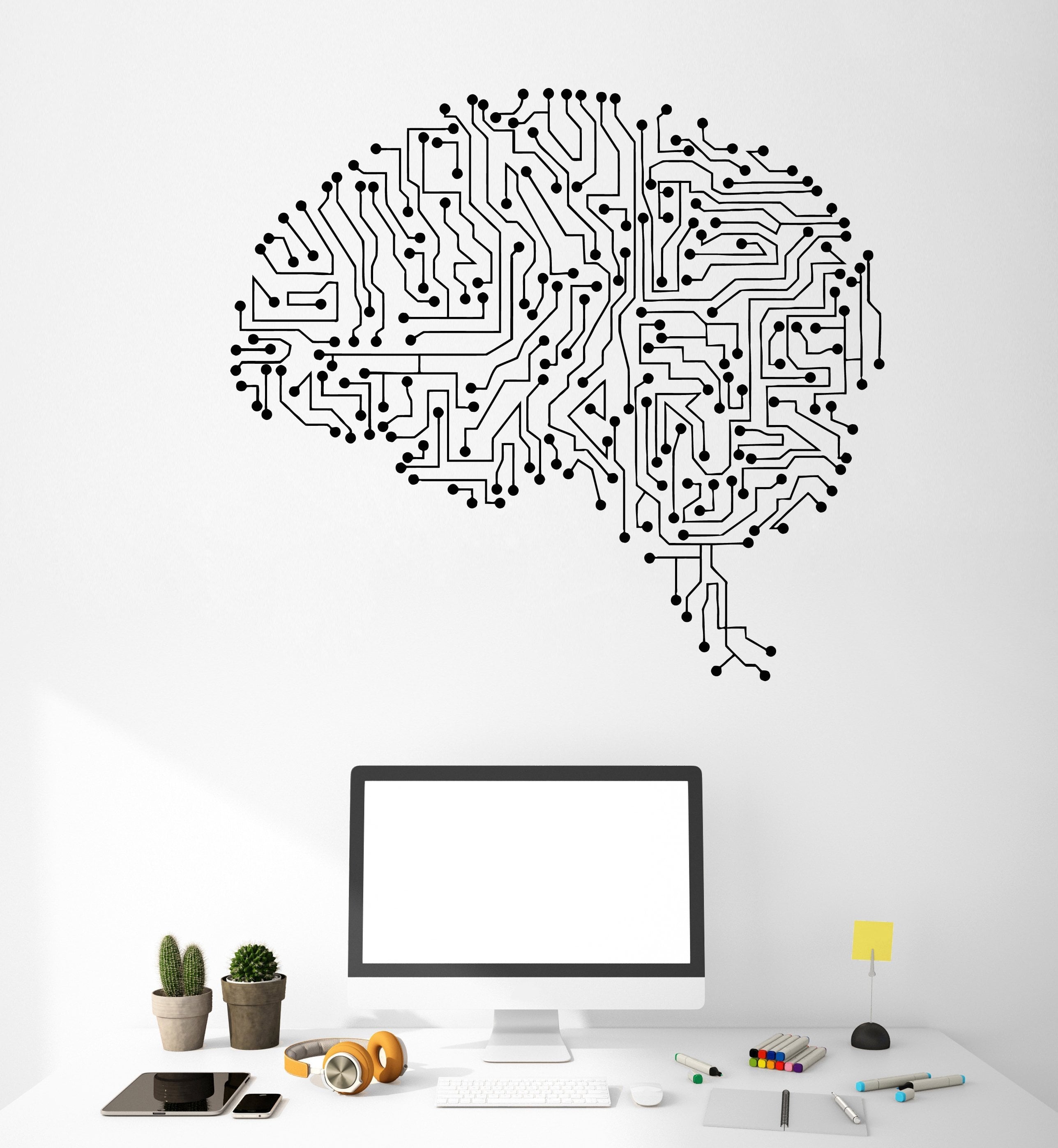 Vinyl Wall Decal Microchip Computer Abstract Brain Mind Stickers Uniqu ...