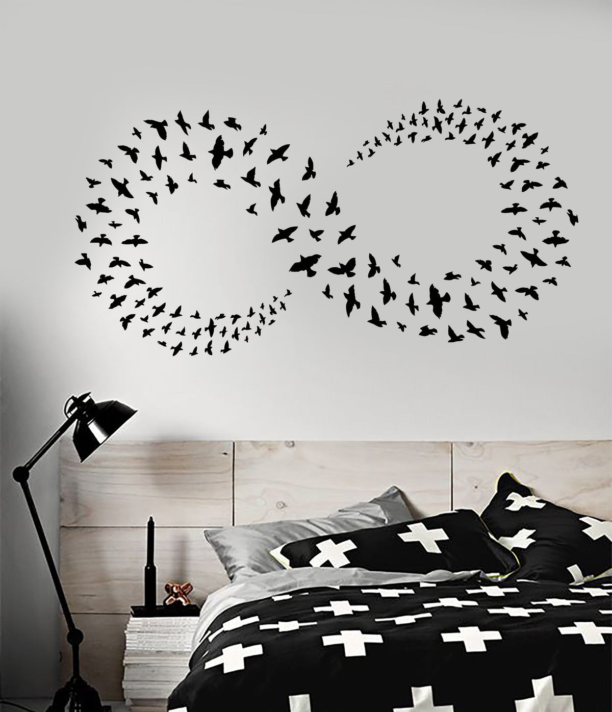 Vinyl Wall Decal Infinity Sign Symbol Flock Of Birds Bedroom Decor Sti ...