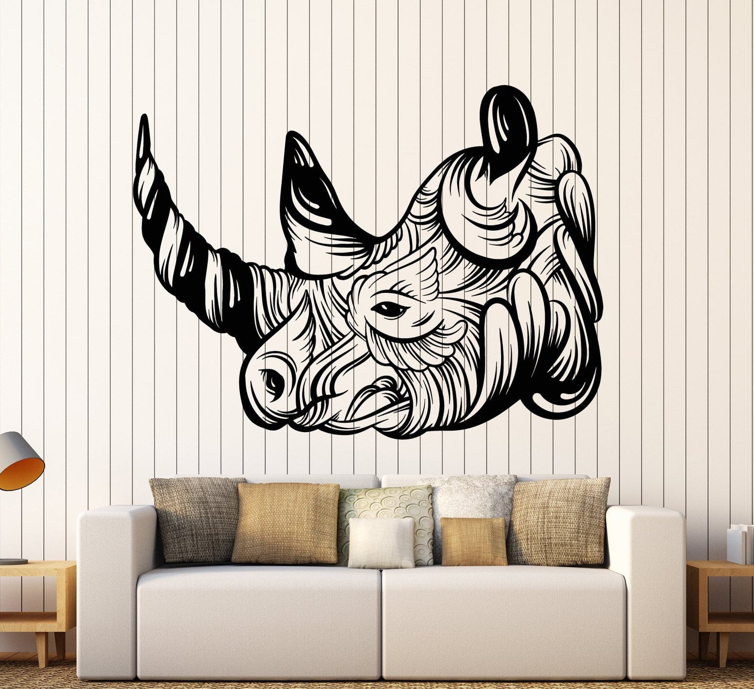 Vinyl Wall Decal Abstract African Animal Head Rhinoceros Horn Stickers ...