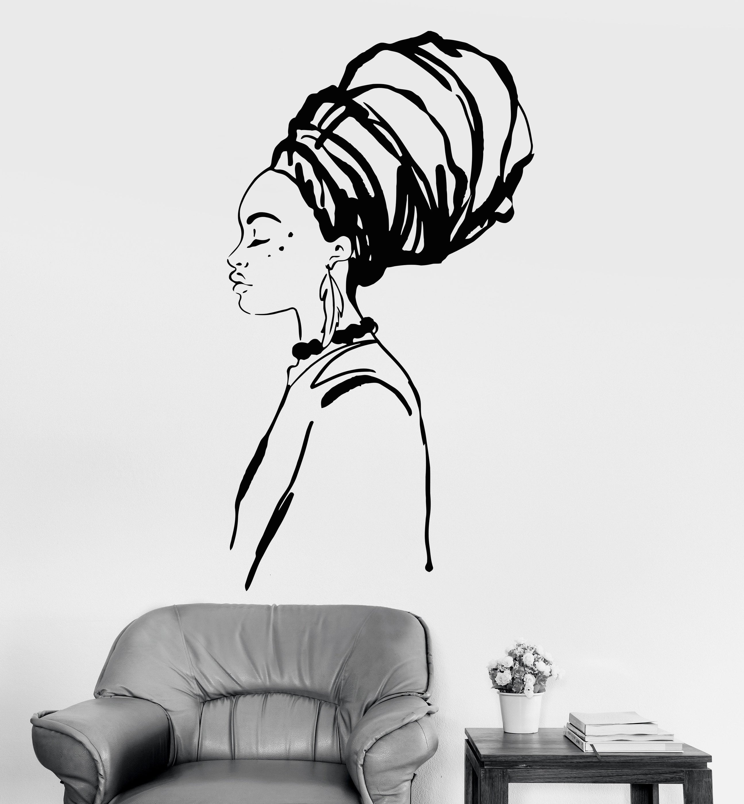 Vinyl Wall Decal African Girl Native Black Woman Turban Stickers Uniqu ...
