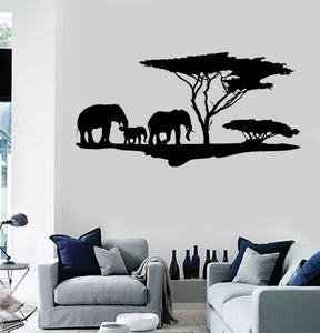 Vinyl Wall Decal African Nature Elephants Family Africa Tree Stickers ...