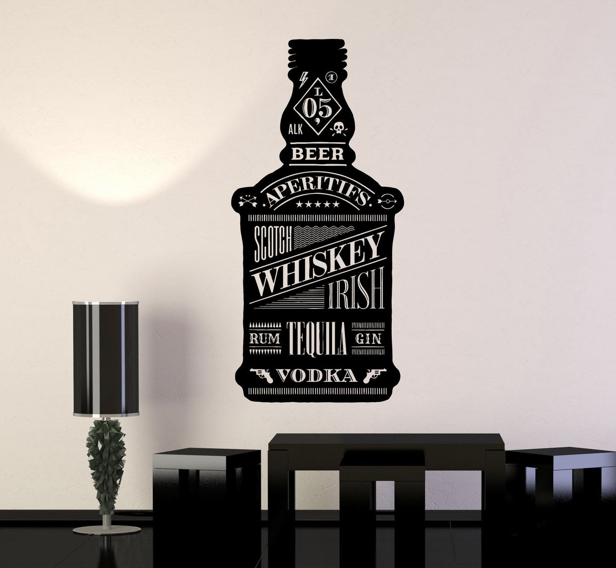 Vinyl Wall Decal Alcohol Bottle Bar Night Club Whisky Beer Stickers Un ...