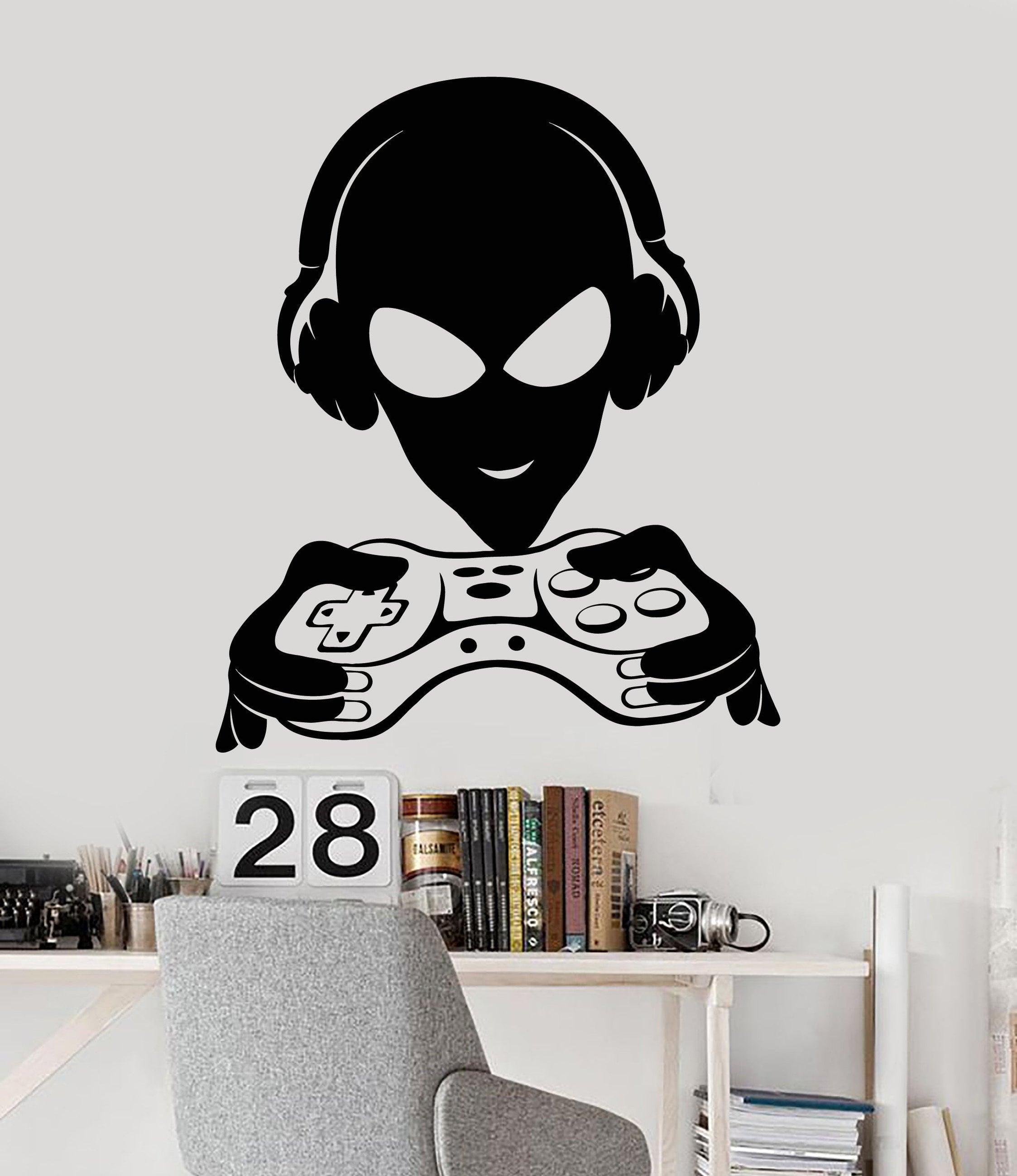 Vinyl Wall Decal Alien Gamer Headphones Video Games Gaming Art Sticker ...