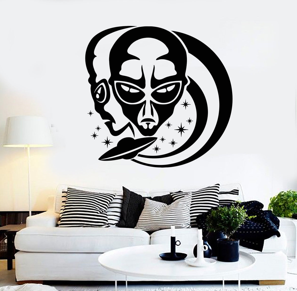 Vinyl Wall Decal Alien UFO Humanoids Space Stars Stickers Unique Gift ...