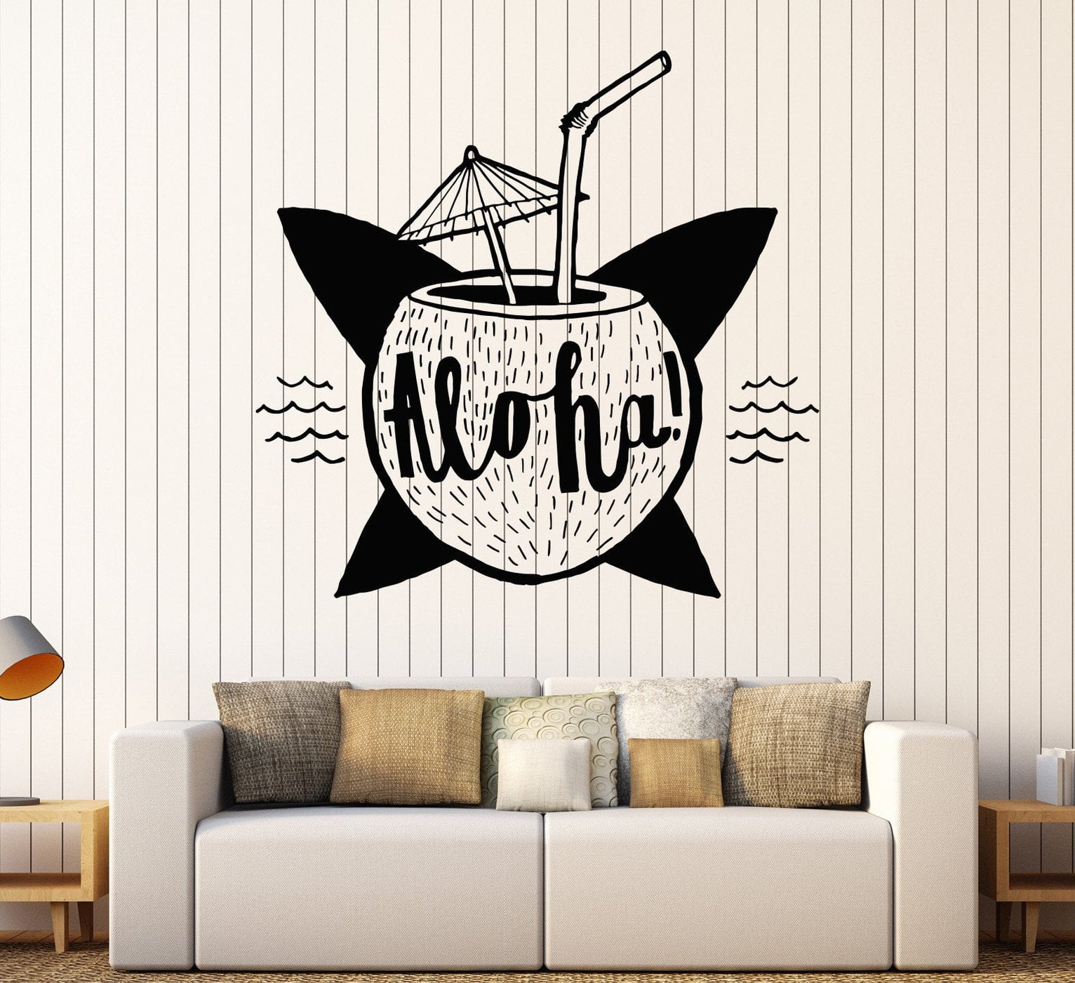 Vinyl Wall Decal Aloha Coconut Cocktail Surfing Beach Style Stickers U ...