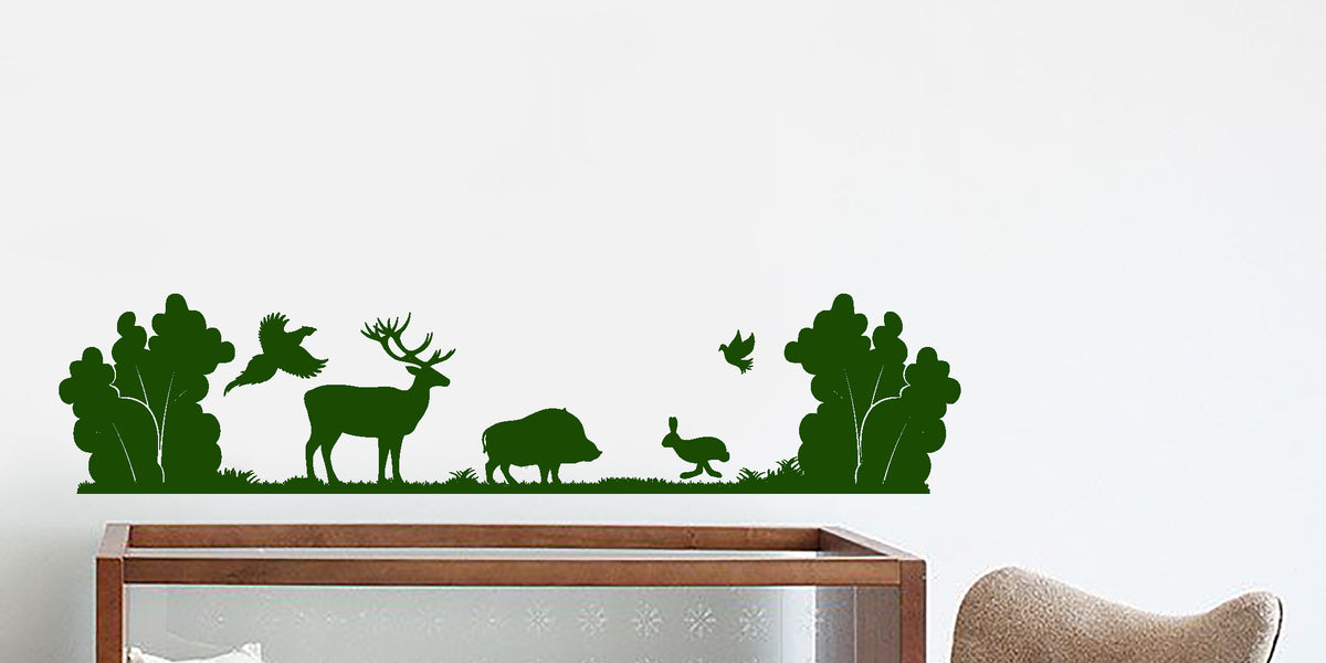 Vinyl Wall Decal Forest Animals Deer Boar Hare Nature Landscape Sticke ...