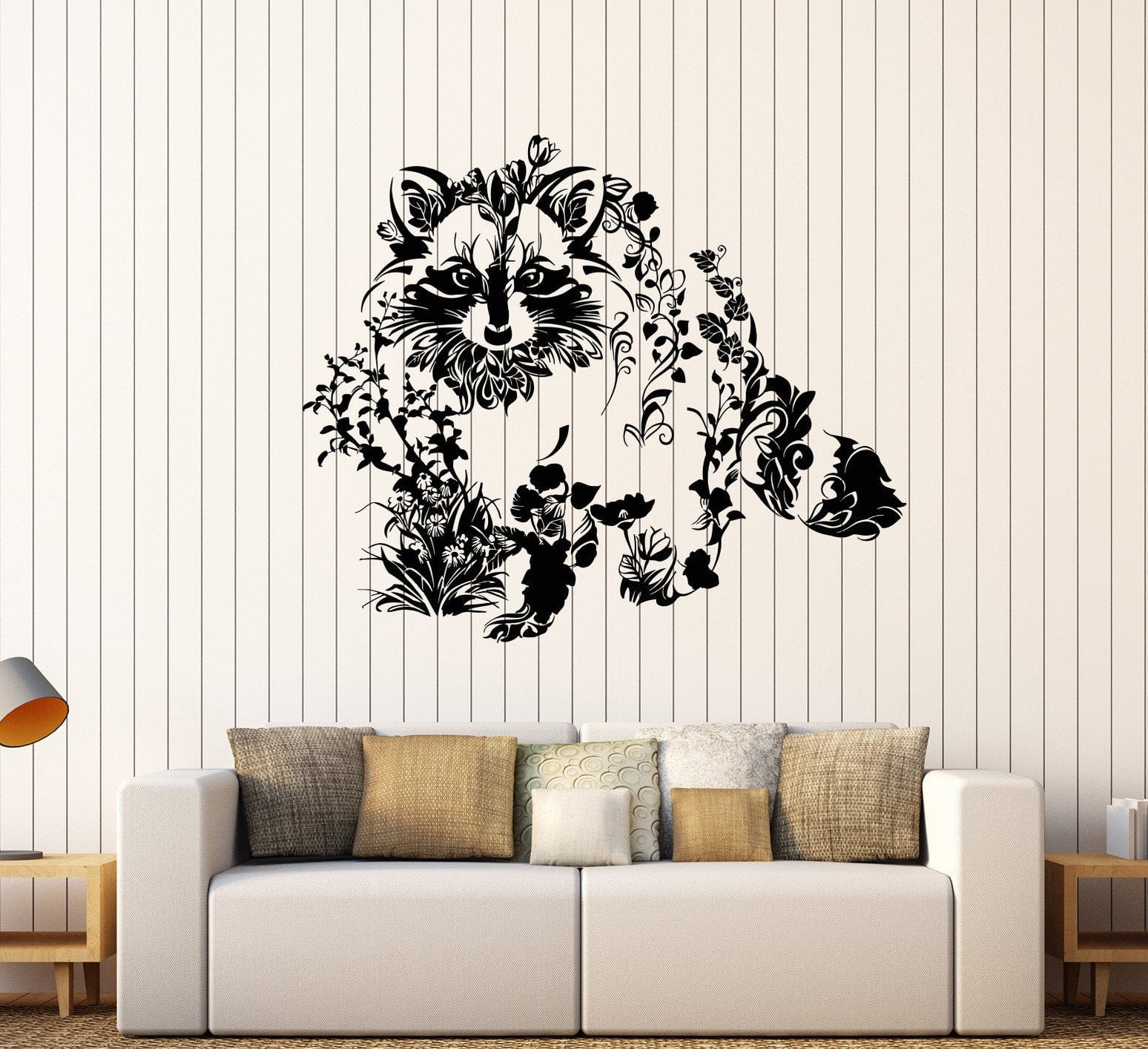 Vinyl Wall Decal Art Abstract Raccoon Animal Flowers Nature Stickers U ...