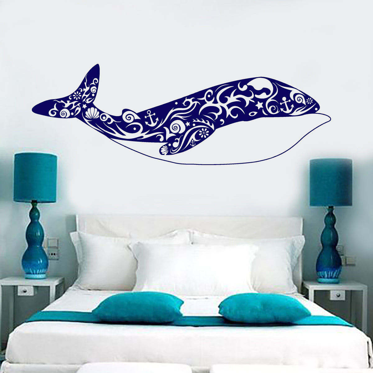 Vinyl Wall Decal Big Whale Art Shells Ocean Sea Style Stickers Unique ...