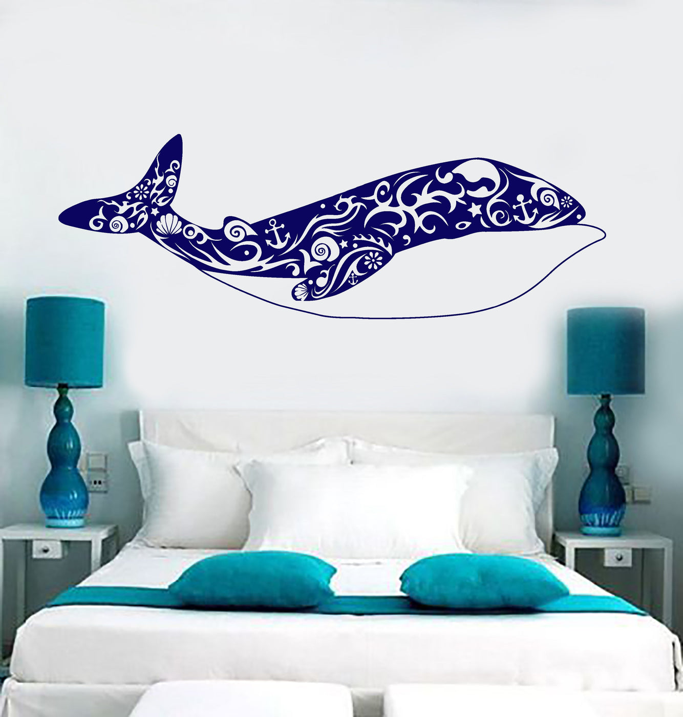 Vinyl Wall Decal Big Whale Art Shells Ocean Sea Style Stickers Unique ...
