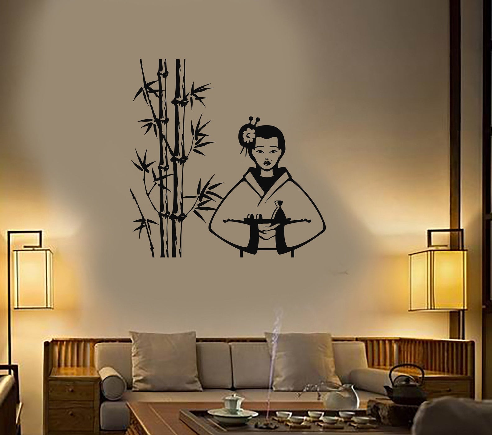 Vinyl Decal Geisha Sushi Oriental Decor Asian Restaurant Wall Stickers ...