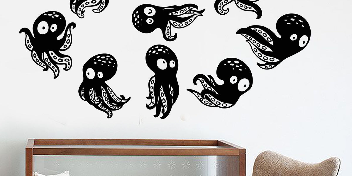 Vinyl Wall Decal Little Funny Octopus Sea Ocean Animal Nursery Sticker ...