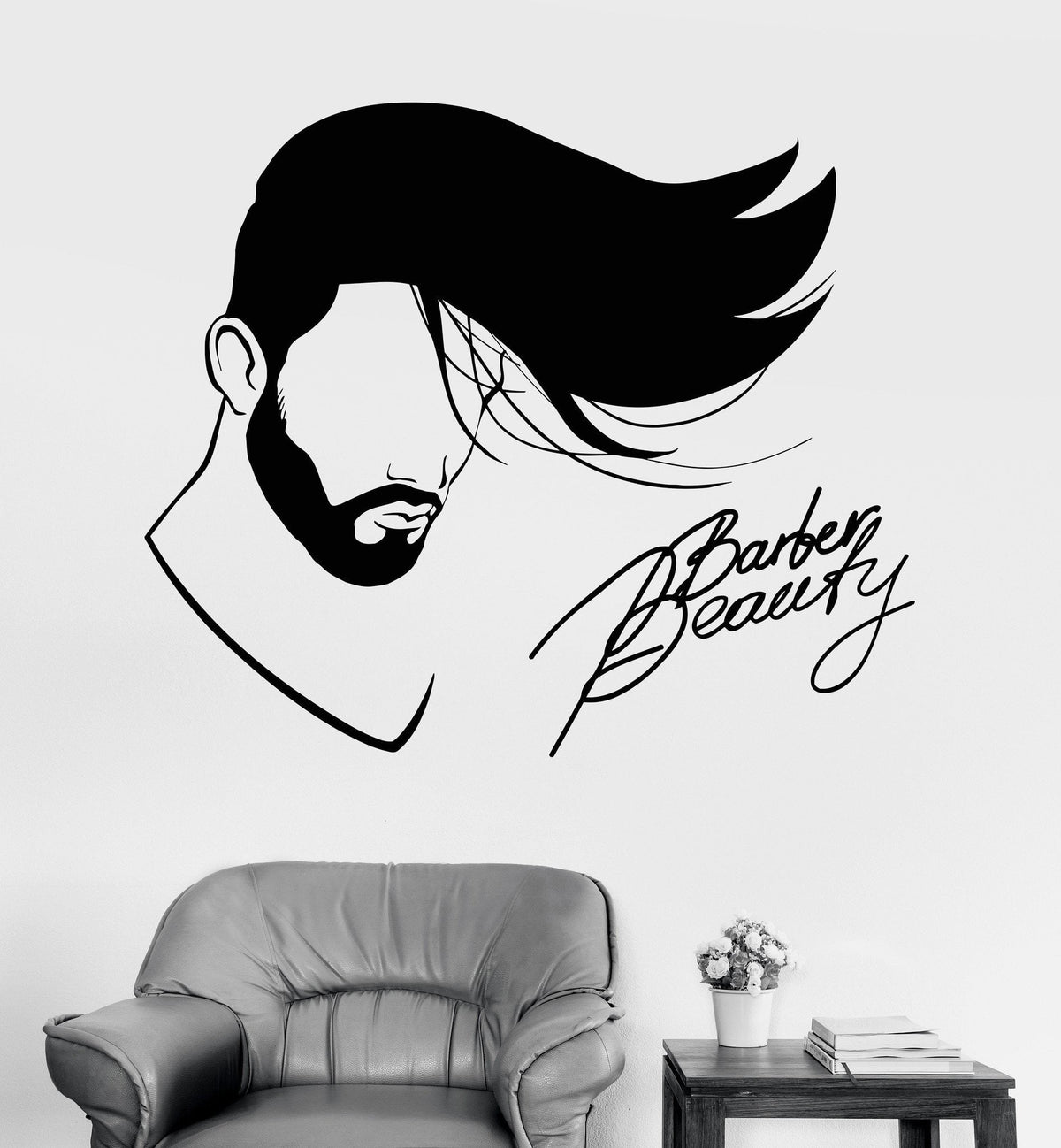 Vinyl Wall Decal Barbershop Hairdresser Fashion Man Hair Stylist Stick ...