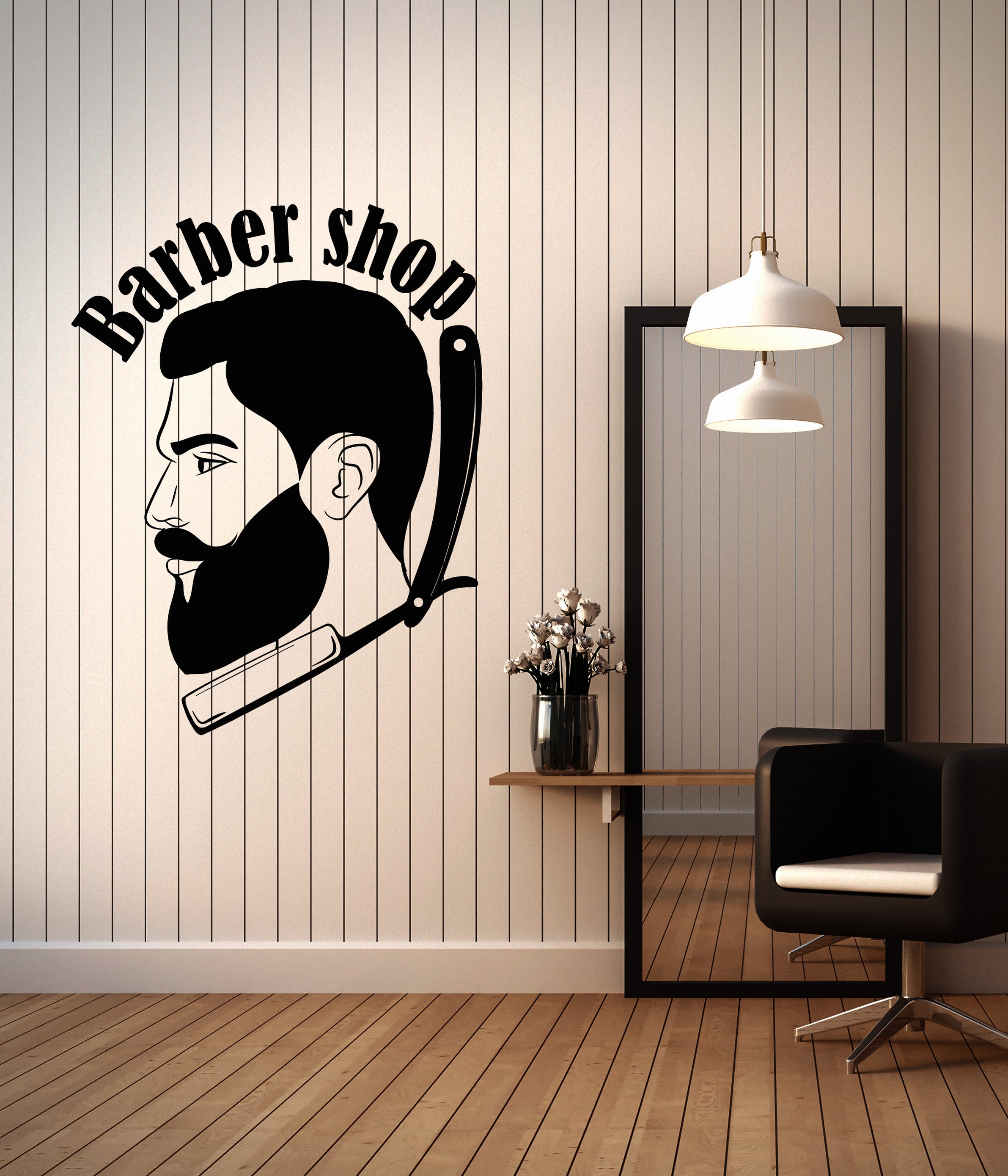 Vinyl Wall Decal Barbershop Logo Signboard Retro Straight For Men Stic ...