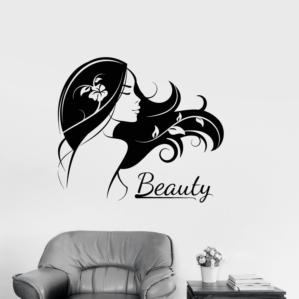Vinyl Wall Decal Hair Beauty Salon Logo Beautiful Girl Lady Stickers ...