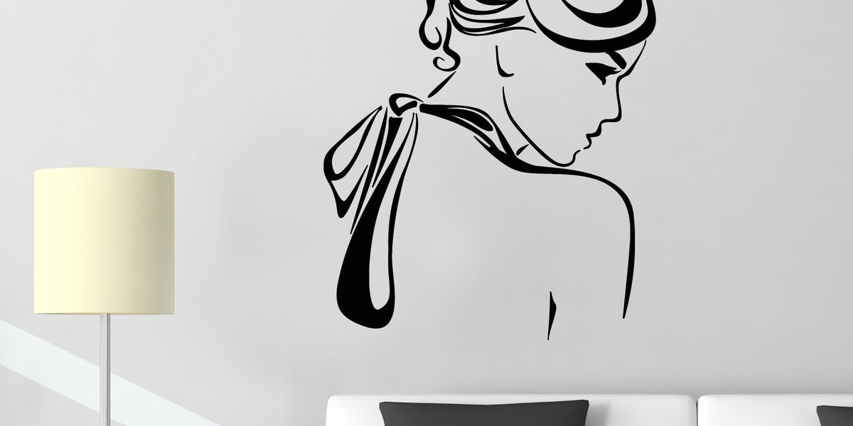 Vinyl Wall Decal Elegant Beautiful Lady In Dress Back Girl Hairstyle S ...