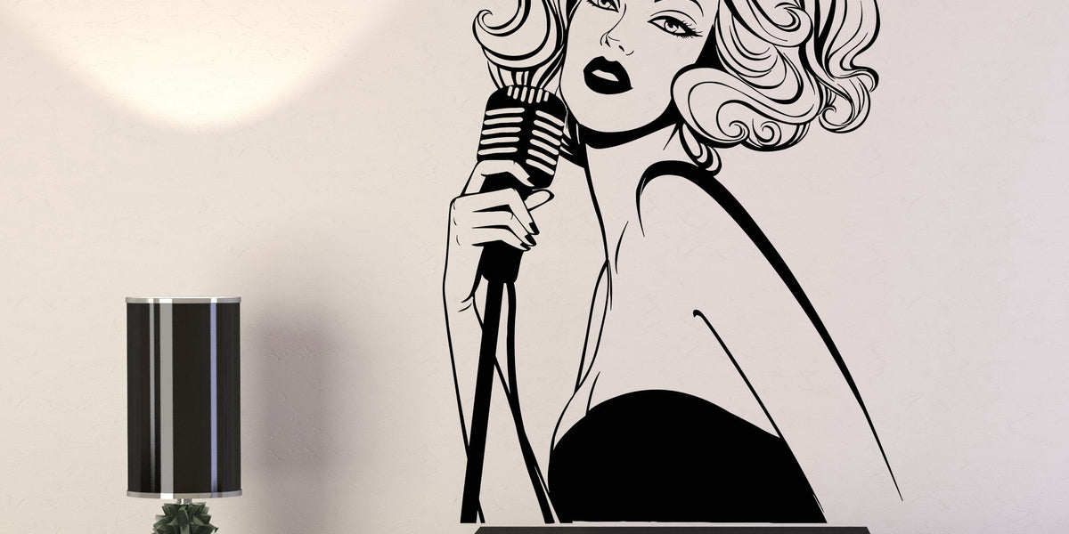 Vinyl Wall Decal Retro Microphone Lady Jazz Singer Sexy Woman Stickers ...