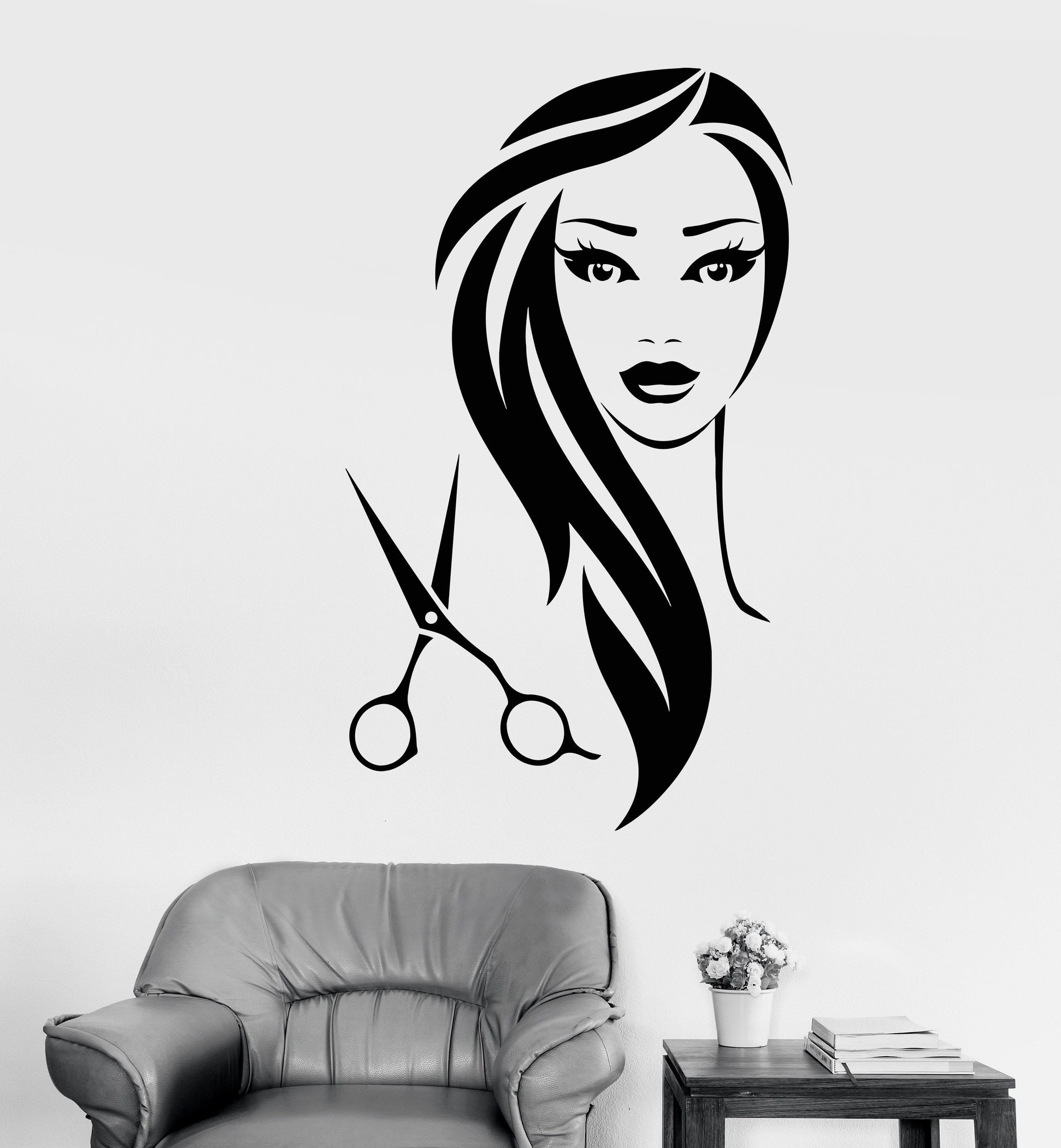 Vinyl Wall Decal Beauty Hair Salon Scissors Girl Barbershop Stickers U ...