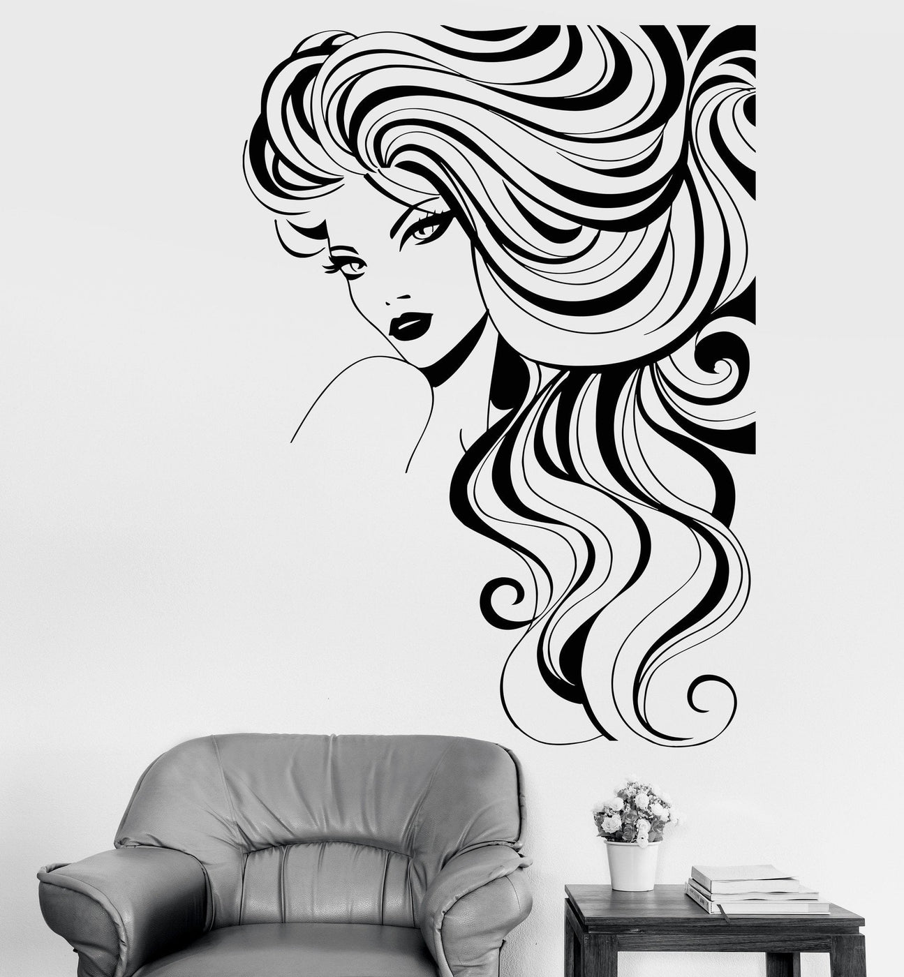 Vinyl Wall Decal Beautiful Fashion Girl Model Beauty Hair Salon Sticke ...
