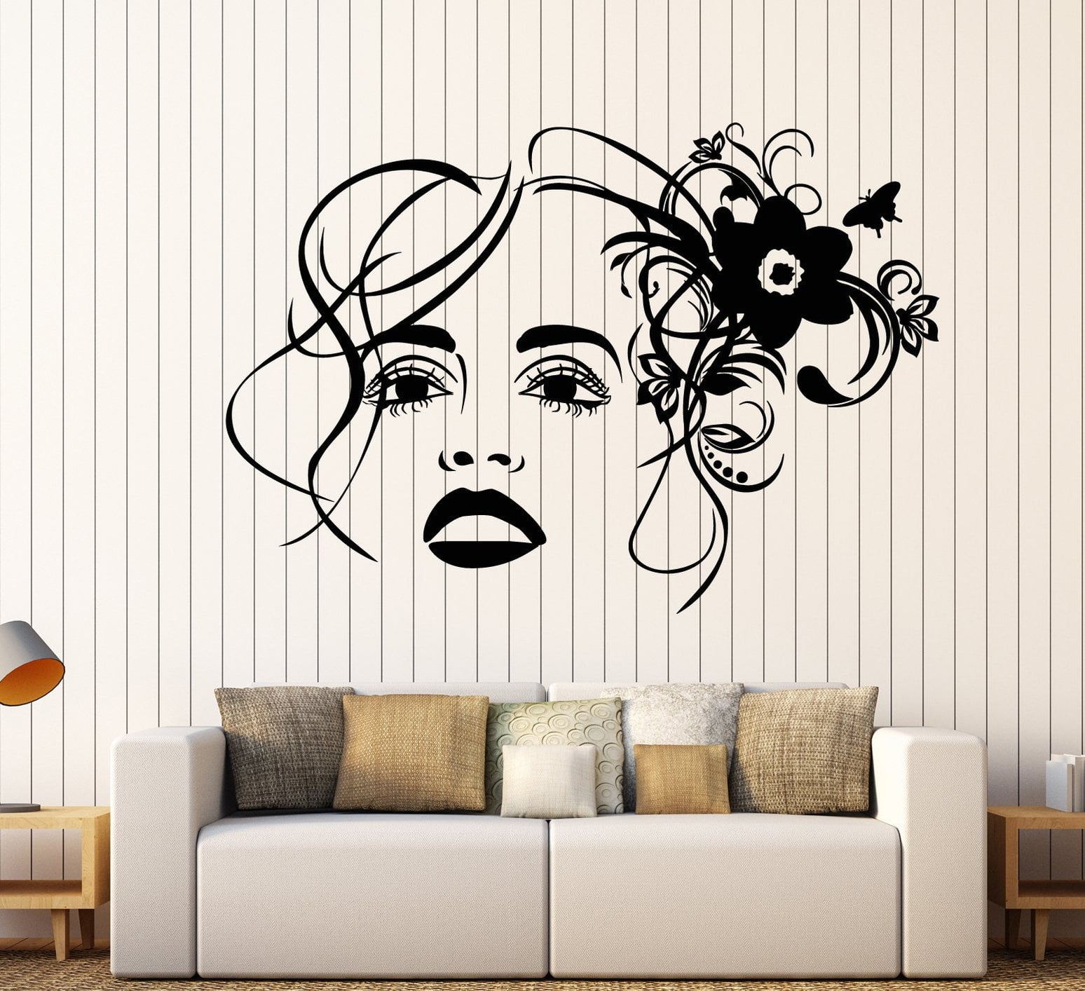 Vinyl Wall Decal Girl Face Flower Beauty Hair Salon Makeup Stickers Un ...