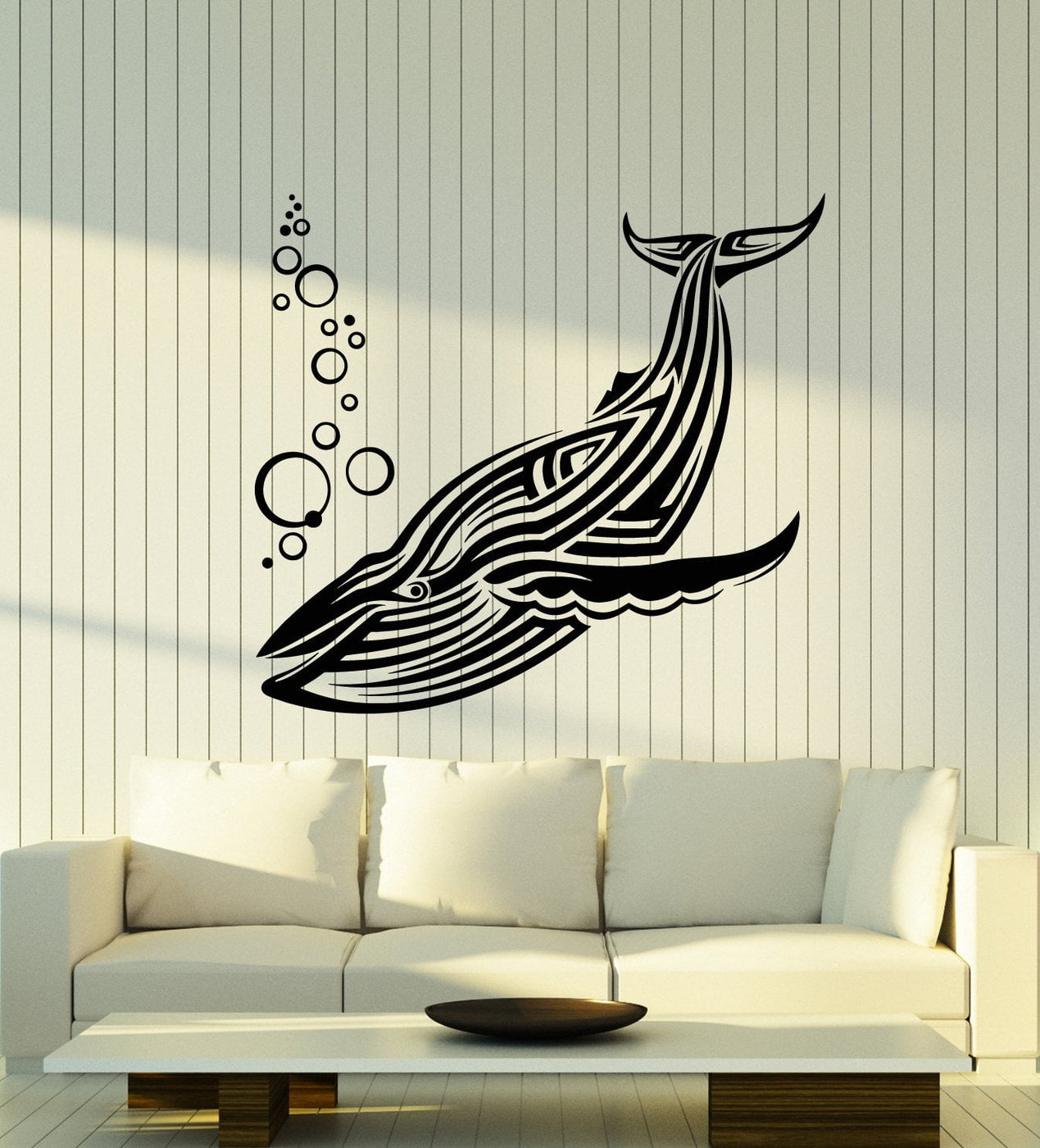 Vinyl Wall Decal Big Blue Whale Sea Animal Water Bubbles Stickers (295 ...