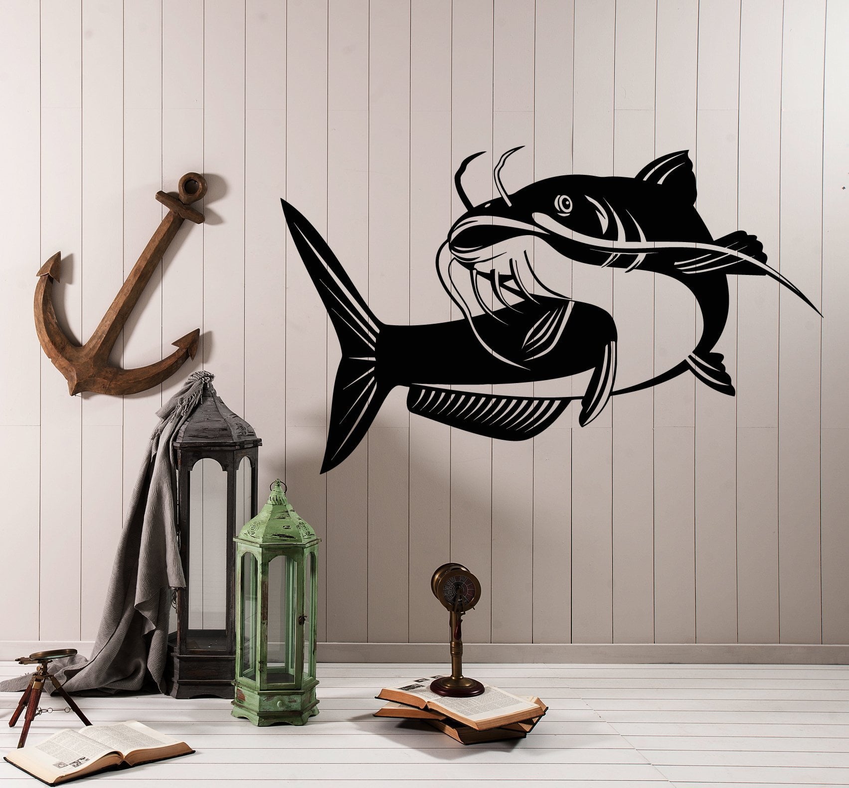 Vinyl Wall Decal Big Fish Fishing Club Catfish For Fisher Hobby Sticke ...
